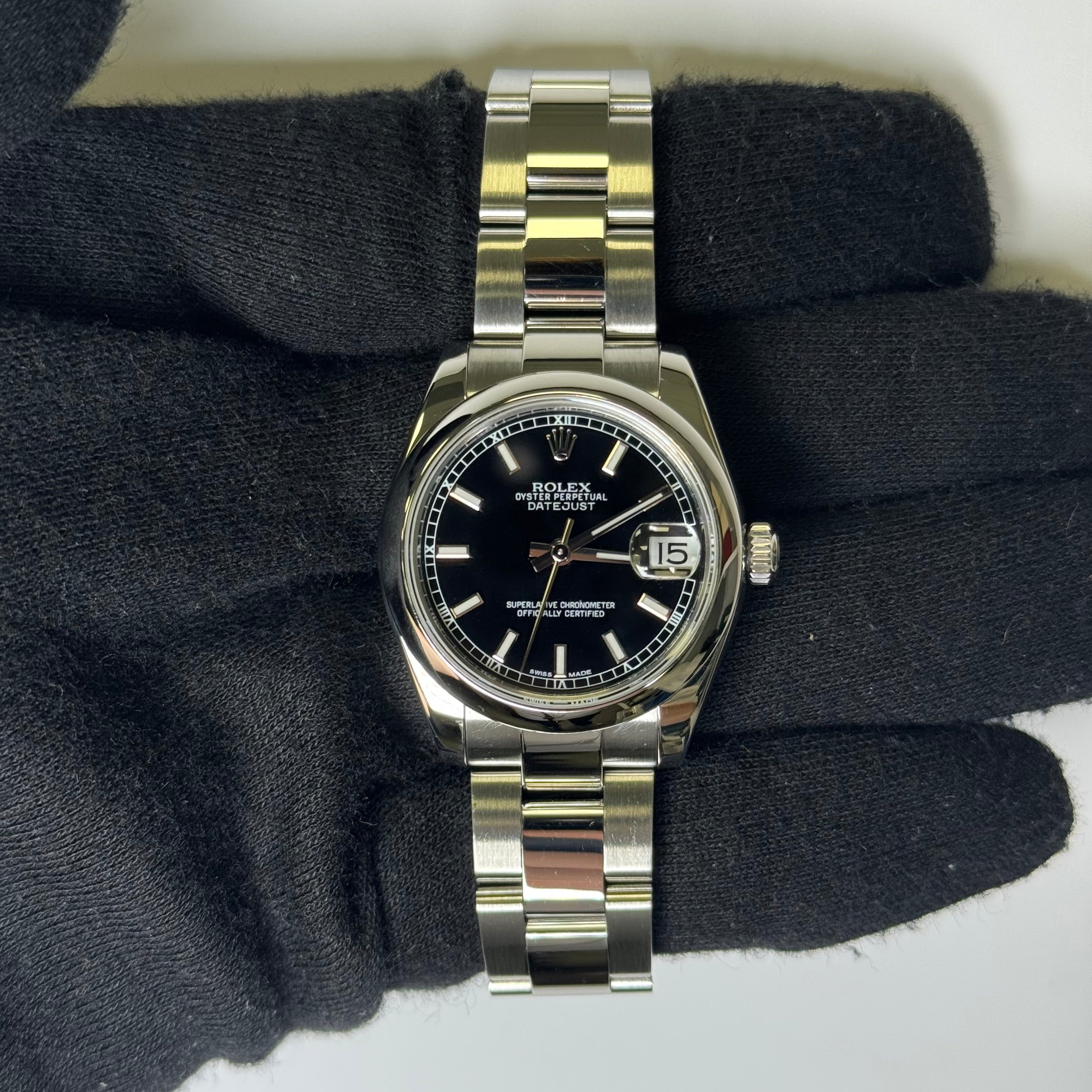 Rolex Datejust Stainless Steel 31mm Black Stick Dial Watch Reference ...
