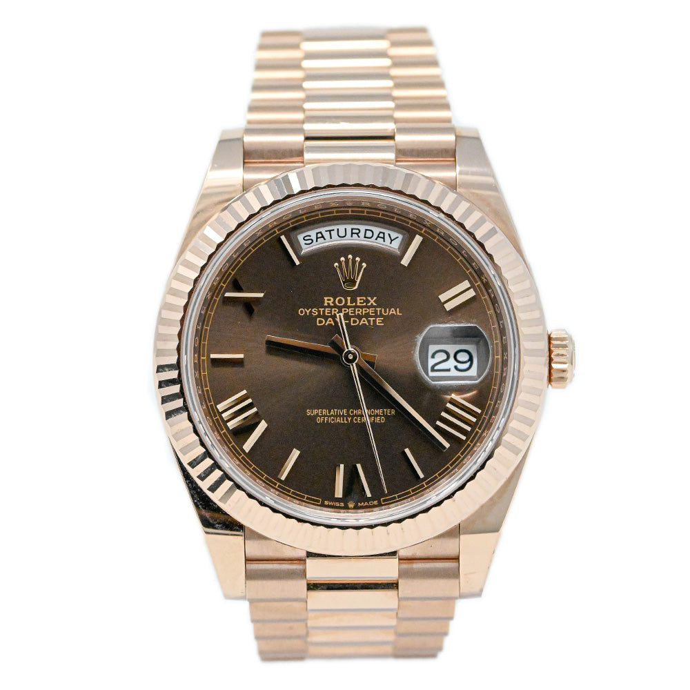 Rolex Daydate Rose Gold 40mm Chocloate Roman Dial Watch Reference#: 22 ...