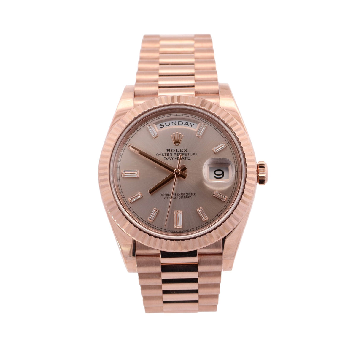 Rolex Day-Date Rose Gold 40mm Sundust Baguette Diamond Dial Watch Refe ...
