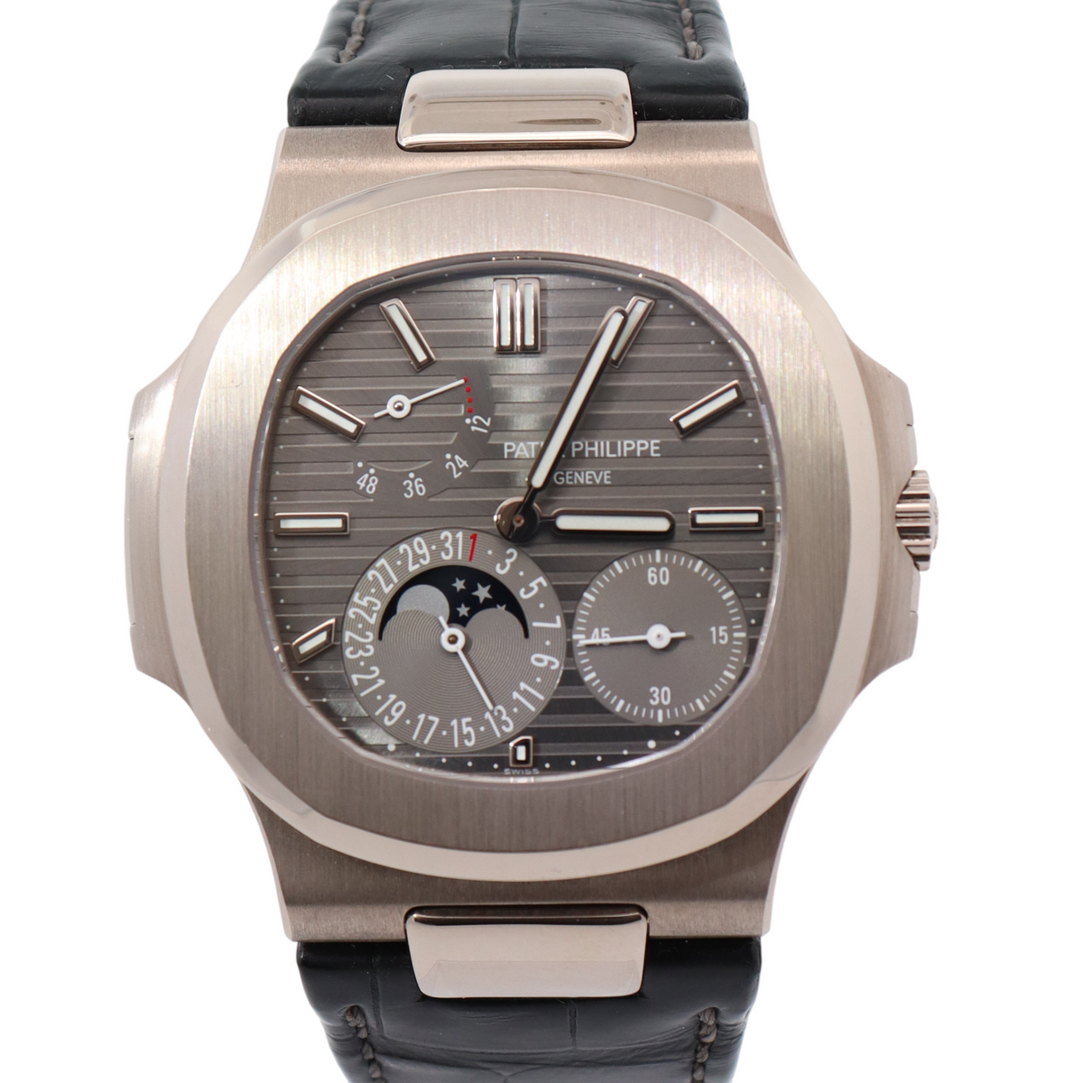 Patek Philippe Moon Phases White Gold 40mm Gray Chronograph Dial Watch ...