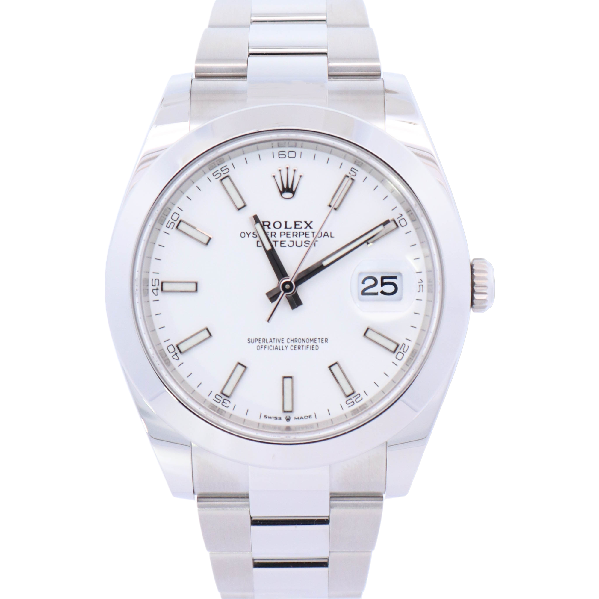 Rolex Datejust 41mm Stainless Steel White Stick Dial Watch Reference ...