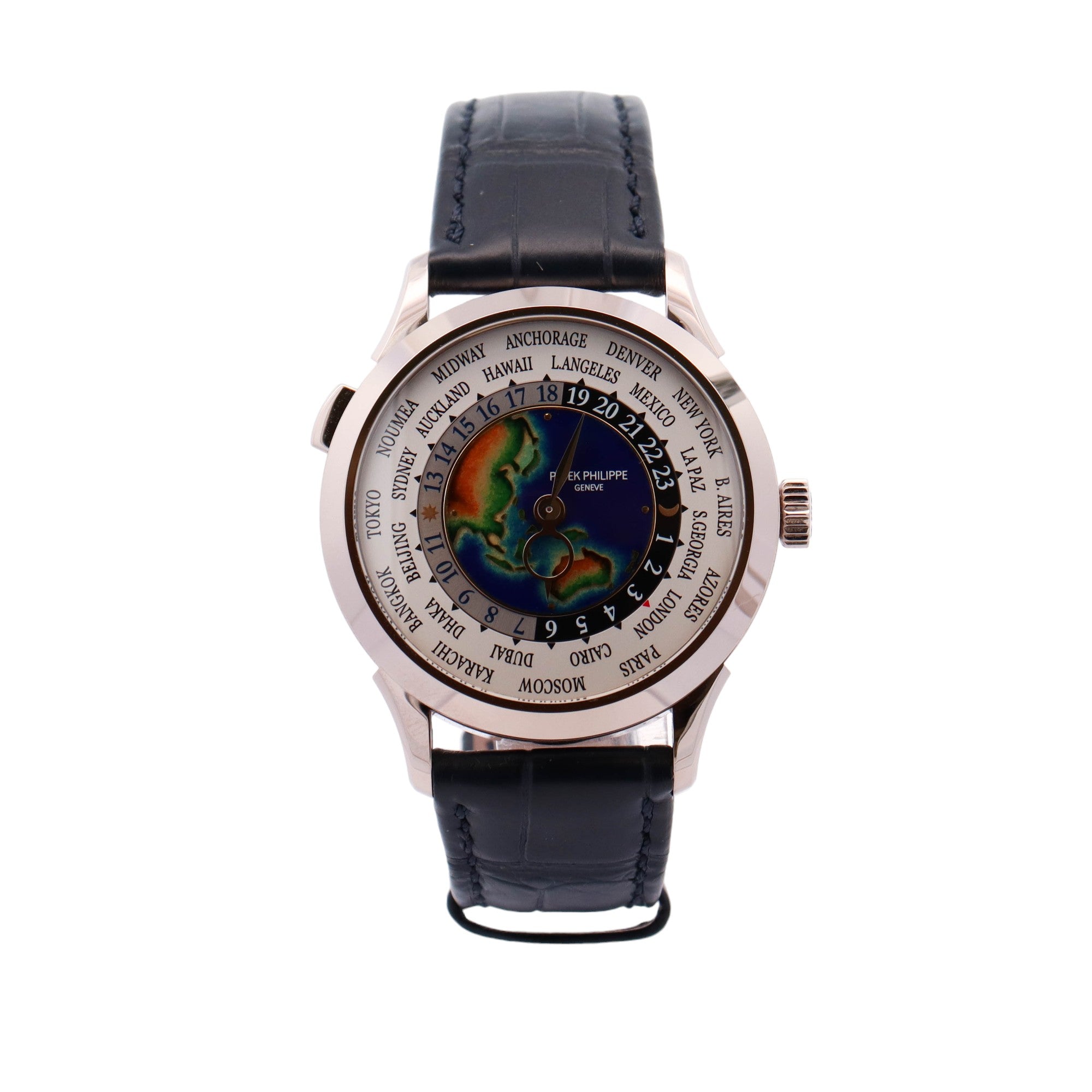 Patek Philippe World Time White Gold 38.5mm White World Time Dial Watc ...