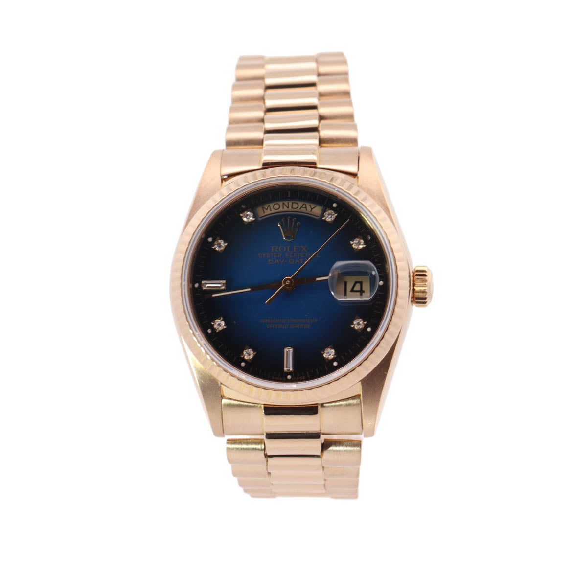 Rolex Day Date Yellow Gold 36mm Blue Gradient Diamond Dot Dial Watch R ...