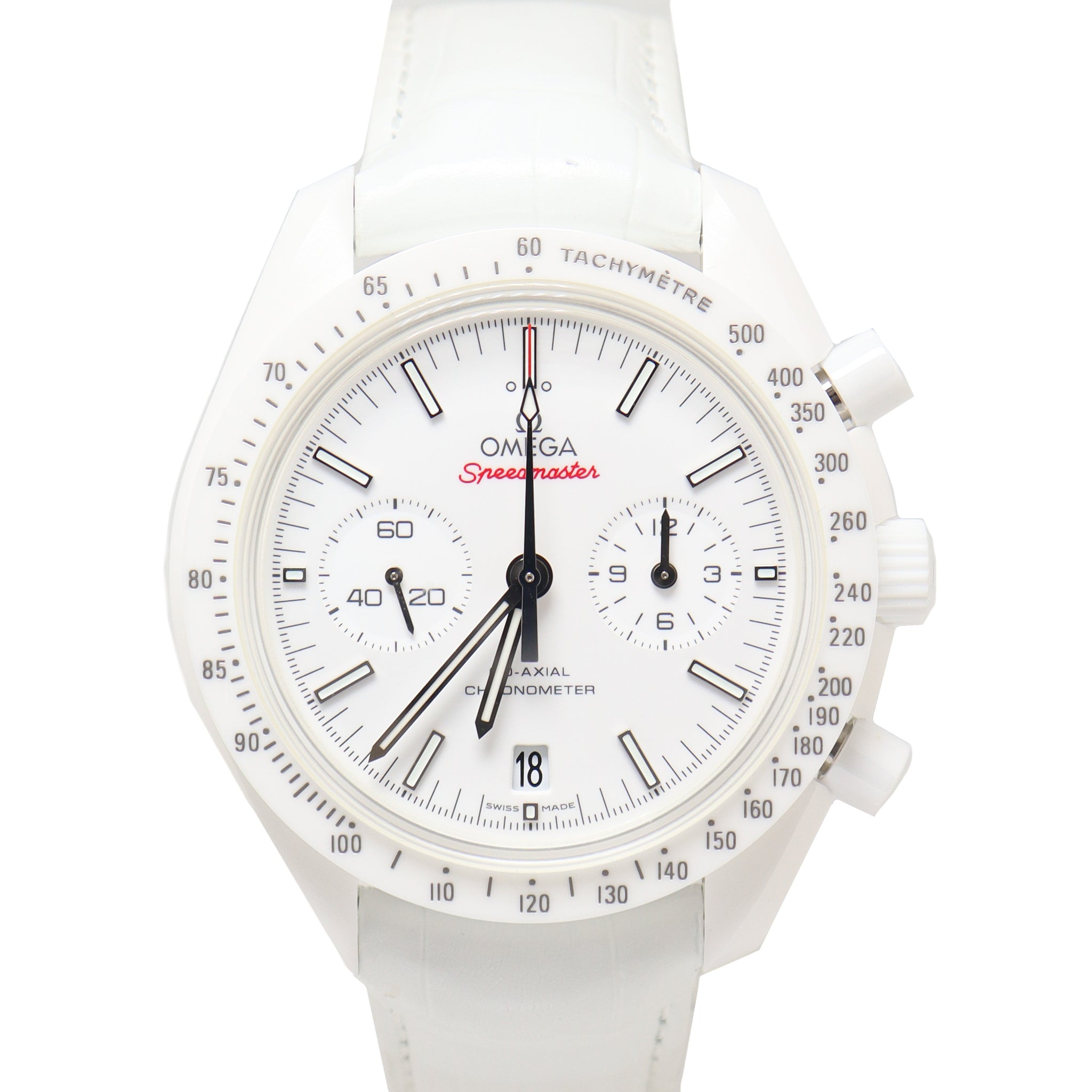 Omega Mens Speedmaster Ceramic 44 White Chronograph Dial Watch Referen ...