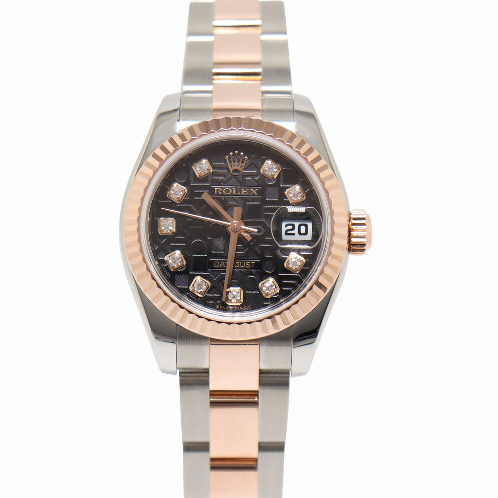 Rolex Datejust 26mm Everose Gold & Stainless Steel Factory Black Jubil ...
