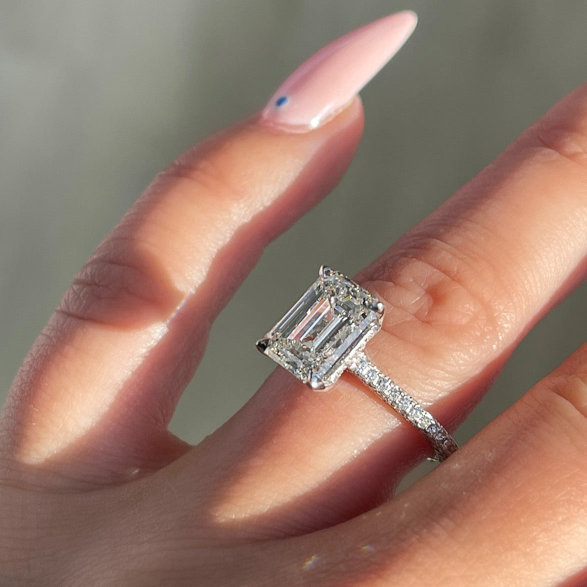 3 00 Carat Emerald Lab Created Diamond Engagement Ring With 3d Band An